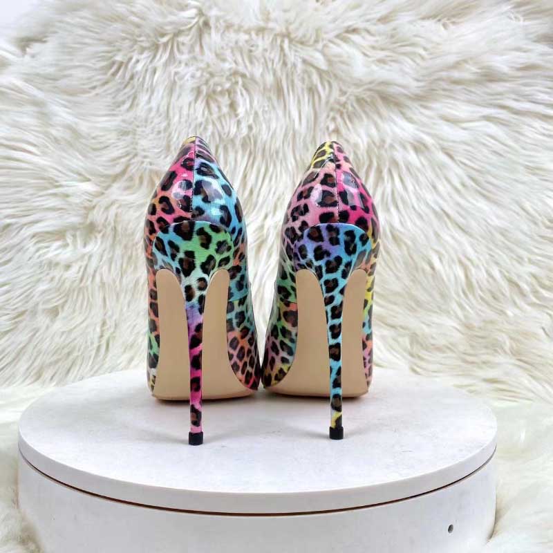 Fancy Colorful Party Leopard Print Pointed Toe Stiletto Heels Boots N