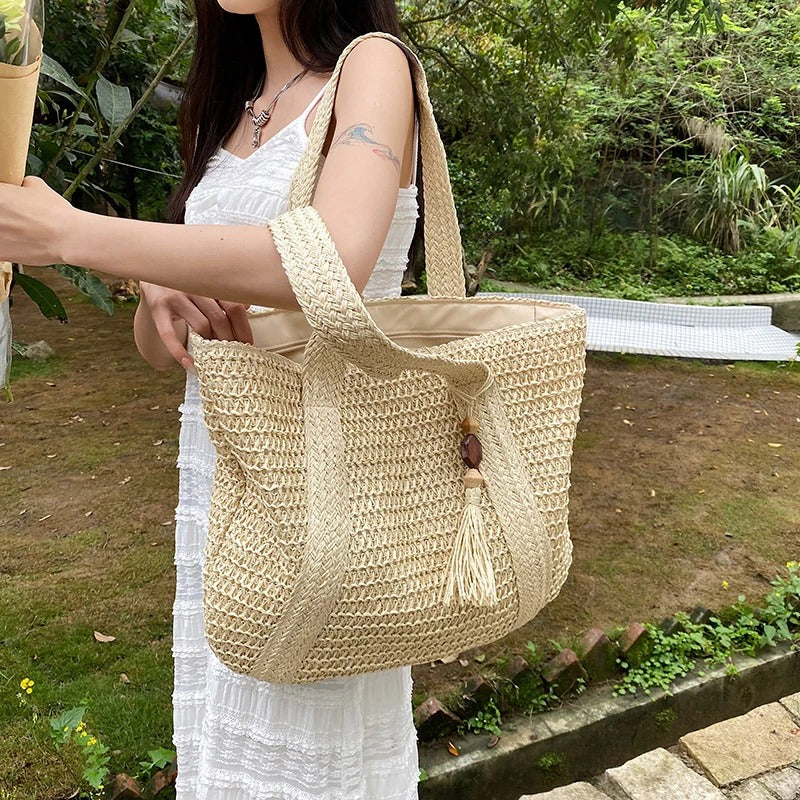 Oversized Summer Woven Straw Beach Bag with Tassel Decor – Boots N Bags ...