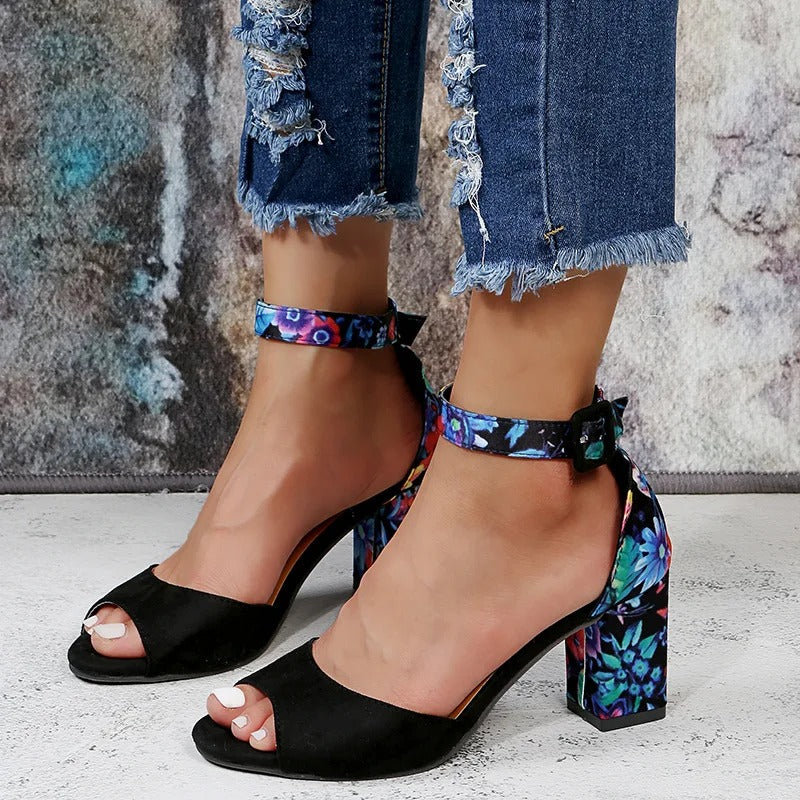 Women's Summer Floral Pattern High Heels Peep Toe Sandals – Boots N ...