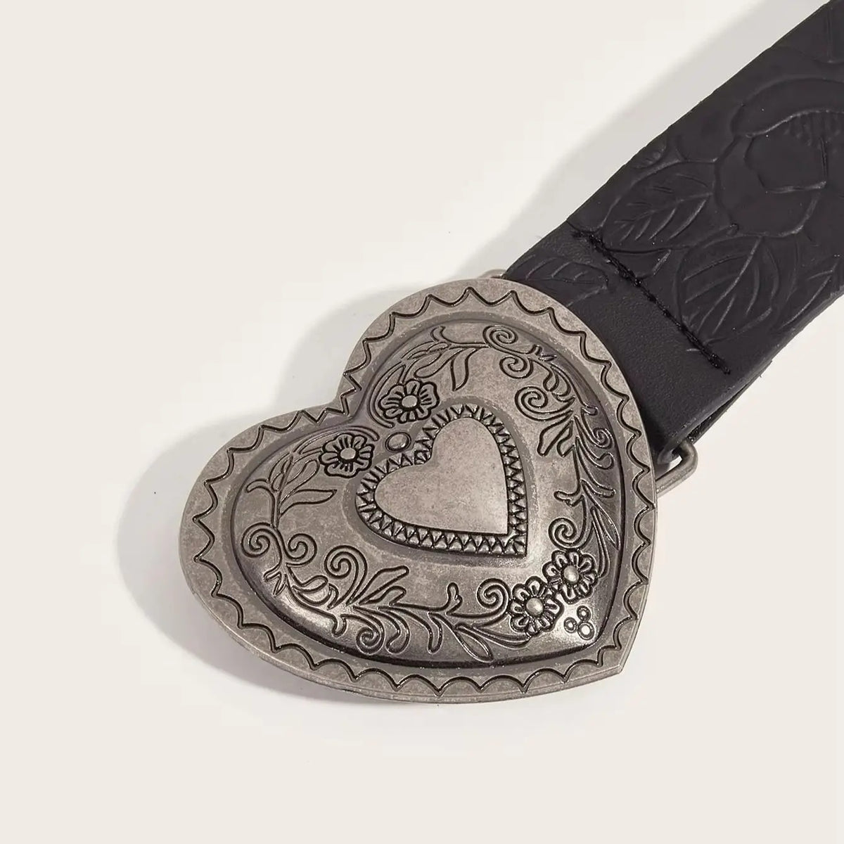 Retro Western Style Heart Buckle with Floral Print PU Leather Belts ...