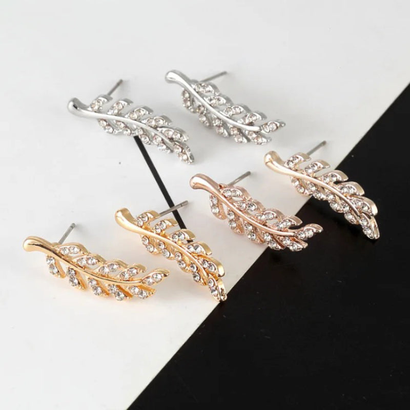 Fashionable Crystal Leaf Design Stud Women's Earrings – Boots N Bags Heaven