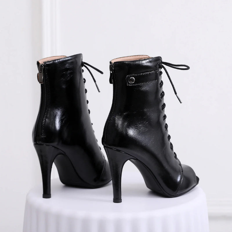 Women's Black Lace-Up Front Stiletto High Heel Sandals – Boots N Bags ...