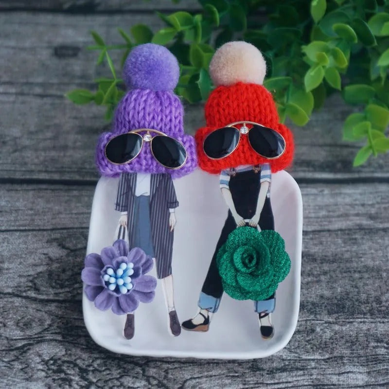 Fashionable Character Brooches with Pom-Pom Hats and Sunglasses – Boots ...