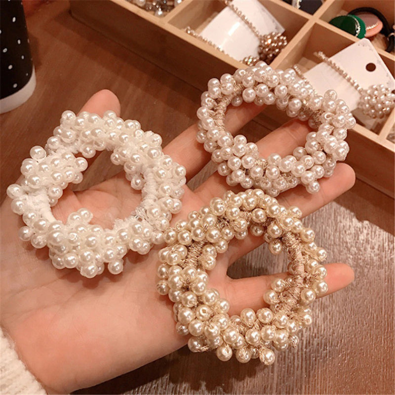 Lustrous Elastic Pearl Cluster Scrunchy Ponytail Hair Ties – Boots N ...