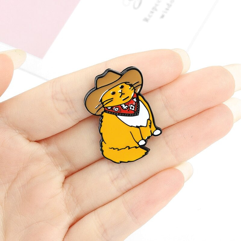 Funny Cartoon Cowboy Cats Enamel Brooch Pins – Boots N Bags Heaven