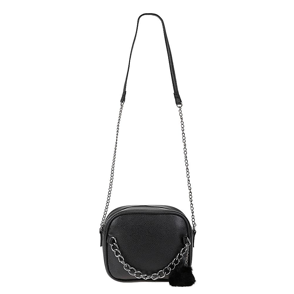 Metal Chain Messenger Bag with Pompom Keychain – Boots N Bags Heaven