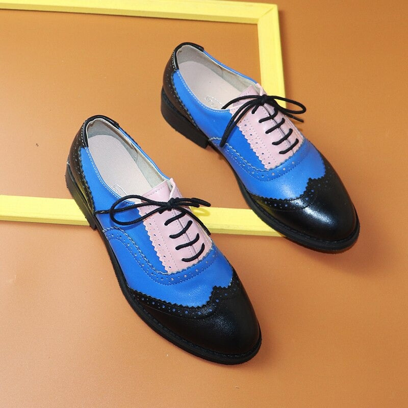Multi-color Vegan Leather Lace-Up Wingtip Oxford Shoes – Boots N Bags ...