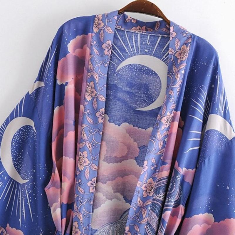 Mystic Moon and Floral Print Batwing Sleeves Kimono Robe – Boots N Bags ...