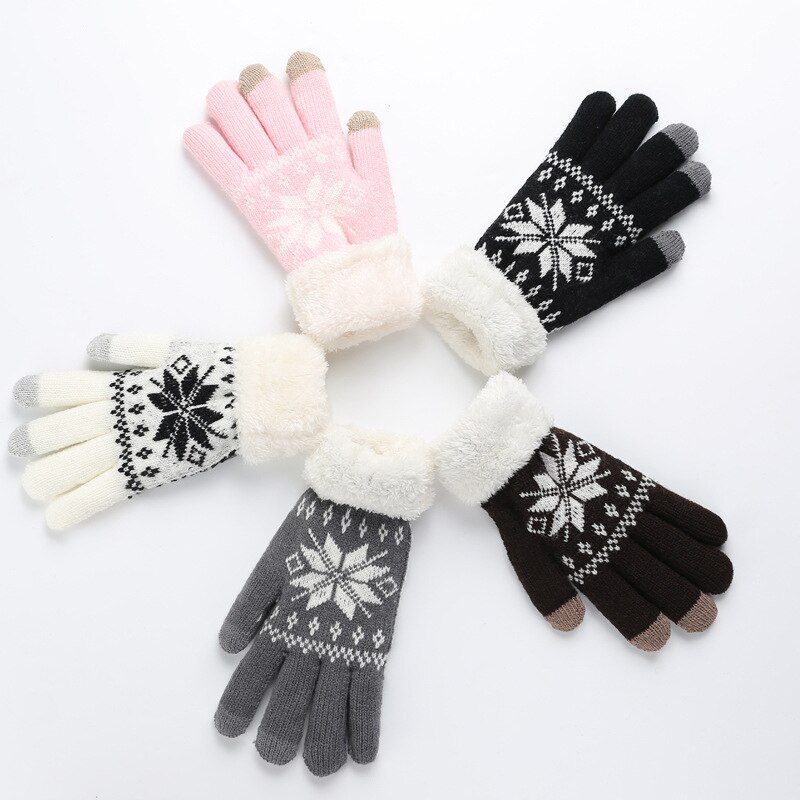 Snowflake Thick Cashmere Two-layered Winter Gloves – Boots N Bags Heaven