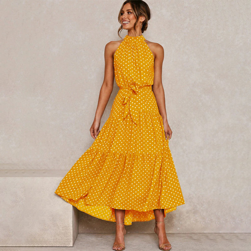 Pretty Halter Top Polka-dot and Floral Pattern Lace-up Dresses – Boots ...