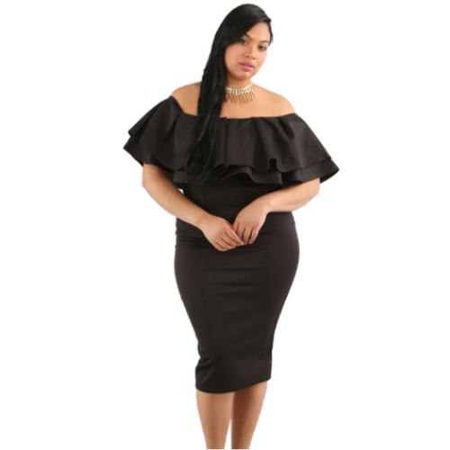 Lizzie - Plus Size Elegant Ruffled Off Shoulder Dress – Boots N Bags Heaven