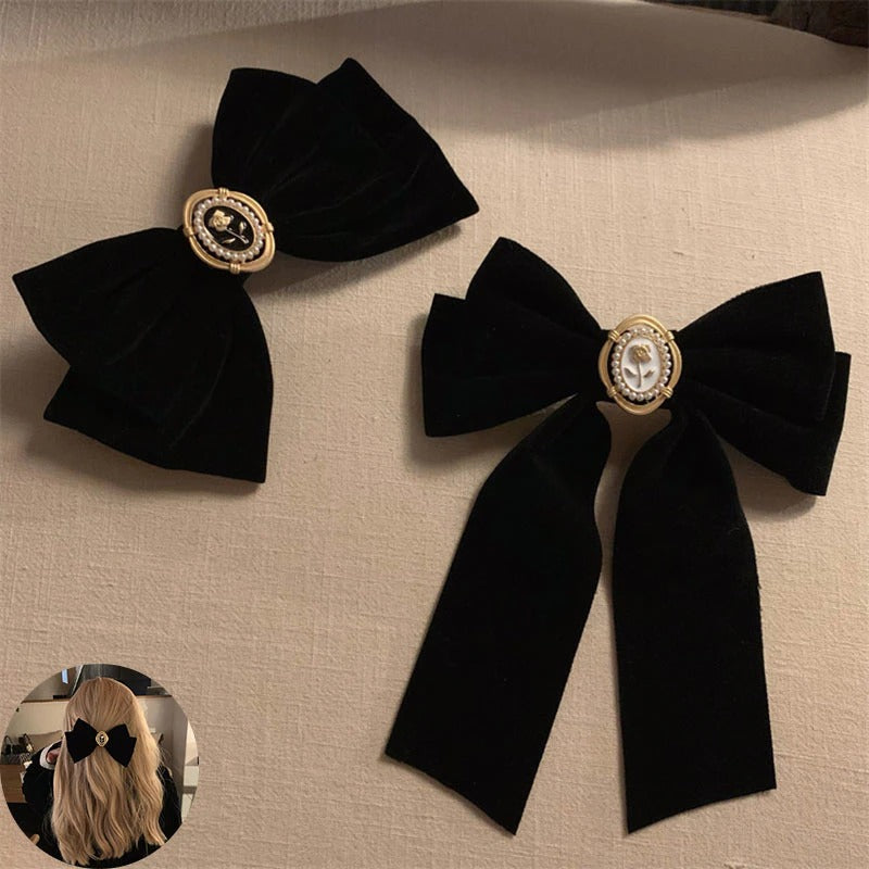 Elegant Black Velvet Bow Barrette Hair Pins Collection – Boots N Bags ...