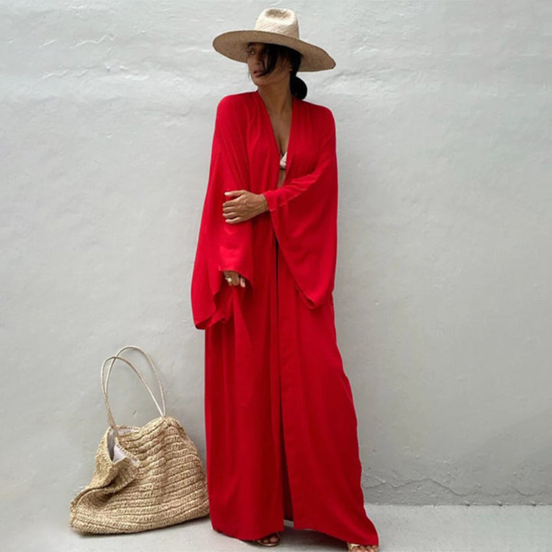 Solid Color Robe Style Beachwear Cover-Up with Belt – Boots N Bags Heaven