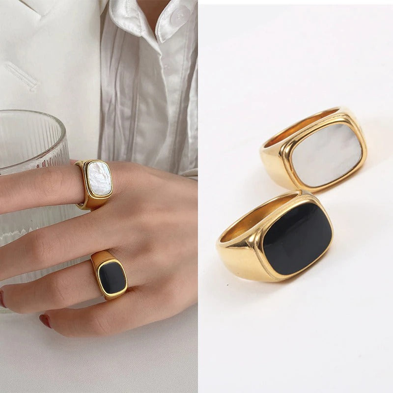Classic Stainless Steel Chunky Square Shell Rings – Boots N Bags Heaven